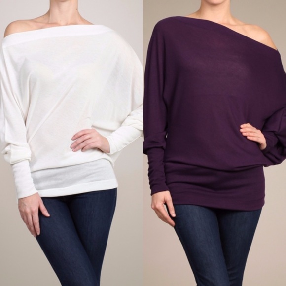 Sweaters | White Hacci Knit Offshoulder Sweater | Poshmark